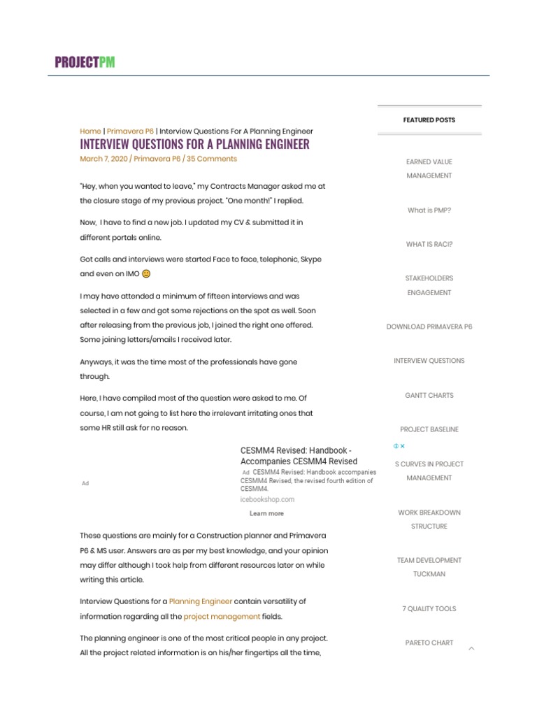 70+ Practical Interview Questions & Answers For A Planning Engi | PDF ...