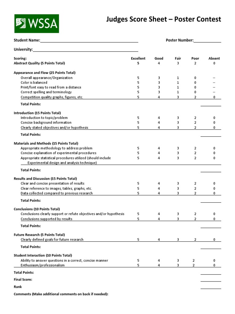 Poster Contest Judging Score Sheet | PDF | Research Methods | Methodology
