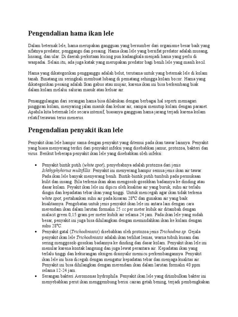 Pengendalian Hama Ikan Lele | PDF | Kesehatan Holistik