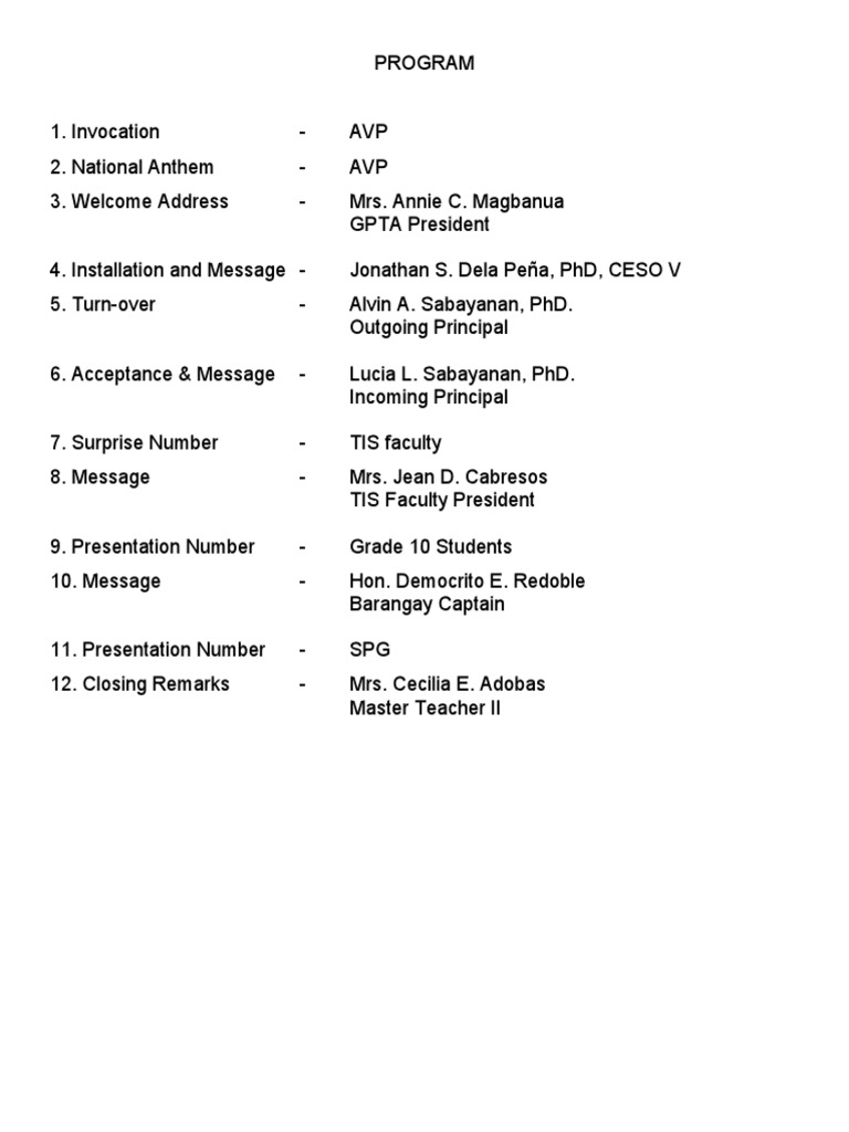 Farewell Program for School Leaders | PDF