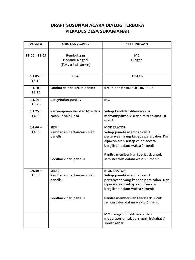 Draft Susunan Acara Dialog Terbuka | PDF