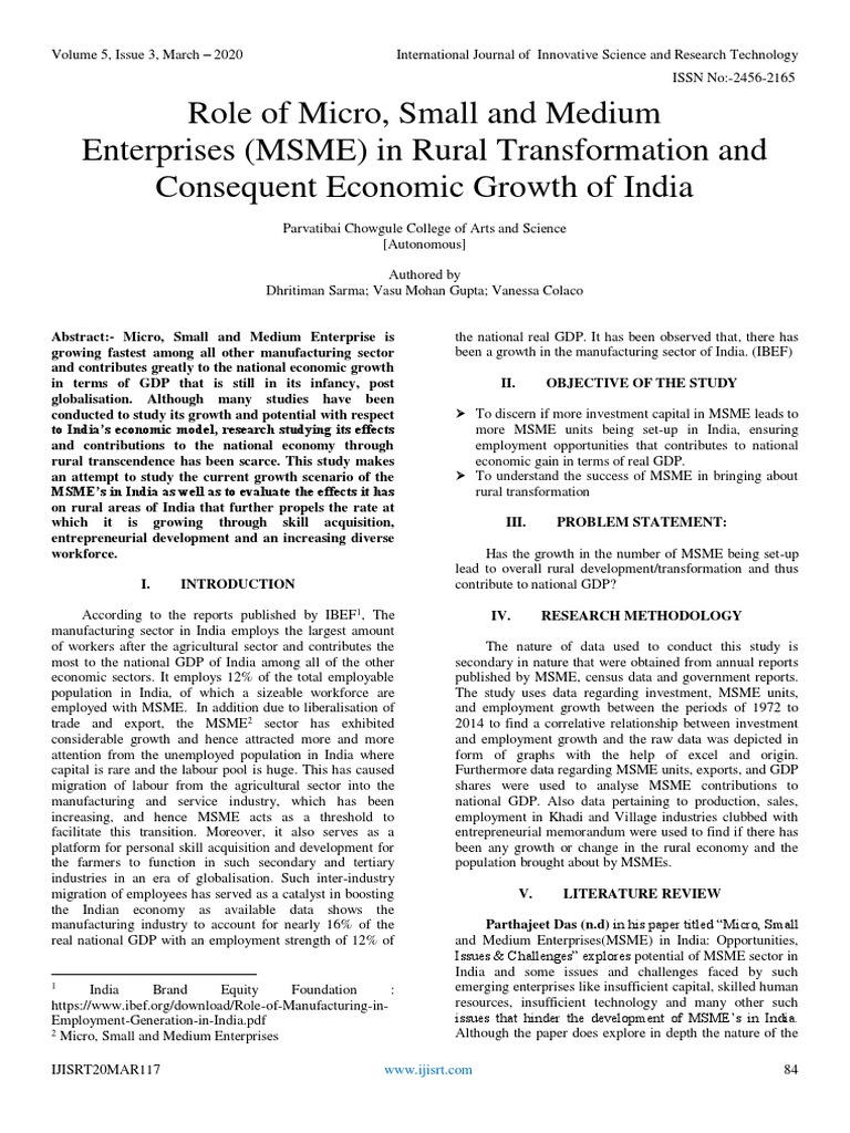 Role of Micro, Small and Medium Enterprises (MSME) in Rural ...
