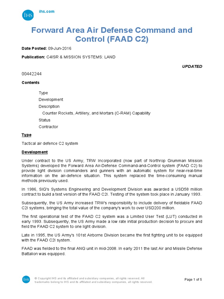 Forward Area Air Defense Command and Control (FAAD C2) PDF | PDF | Anti ...