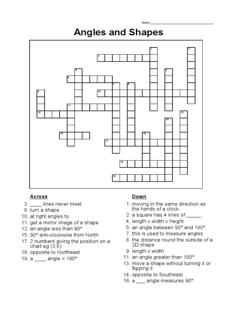 Geometry Vocabulary Crossword Puzzle | PDF | Angle | Length