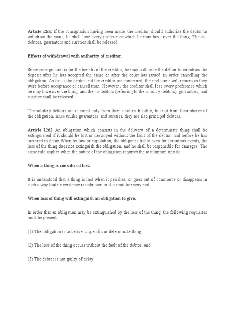 Article 1261 OBLICON | PDF | Guarantee | Payments