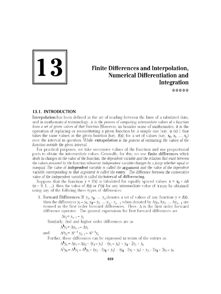 Finite Differences and Interpolation, Numerical Differentiation and Integration | PDF ...