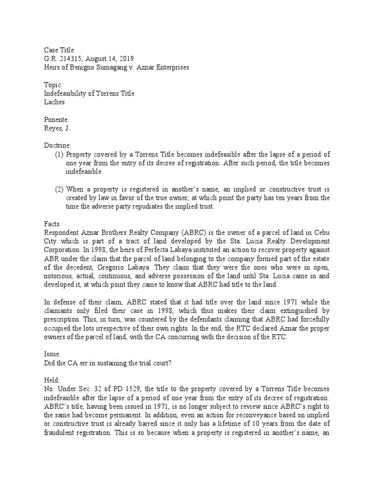 Heirs of Beigno Sumagang v. Aznar | PDF | Adverse Possession | Natural Resources Law