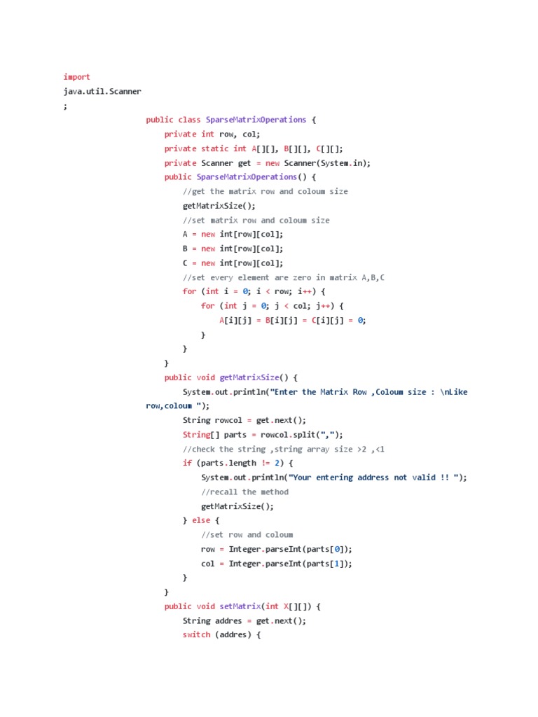 Java Program Add Sparse Matrices Pdf Matrix Mathematics