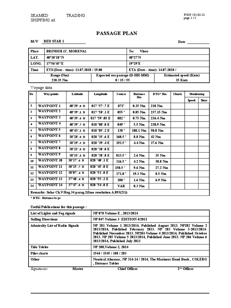 Passage Plan | PDF | Shipping | Navigation