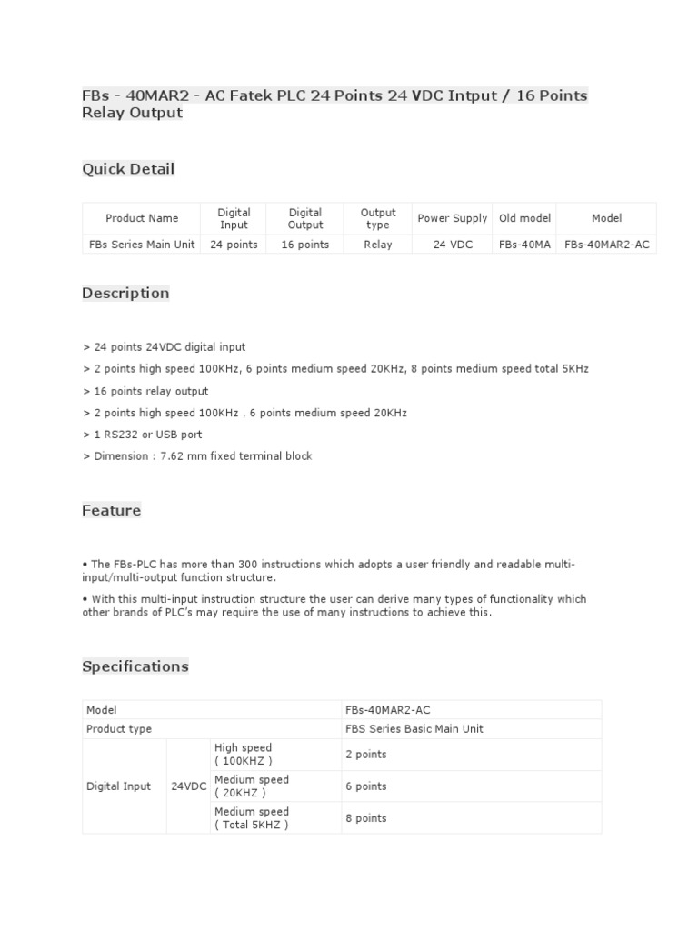 PLC Data Sheet | PDF | Programmable Logic Controller | Usb