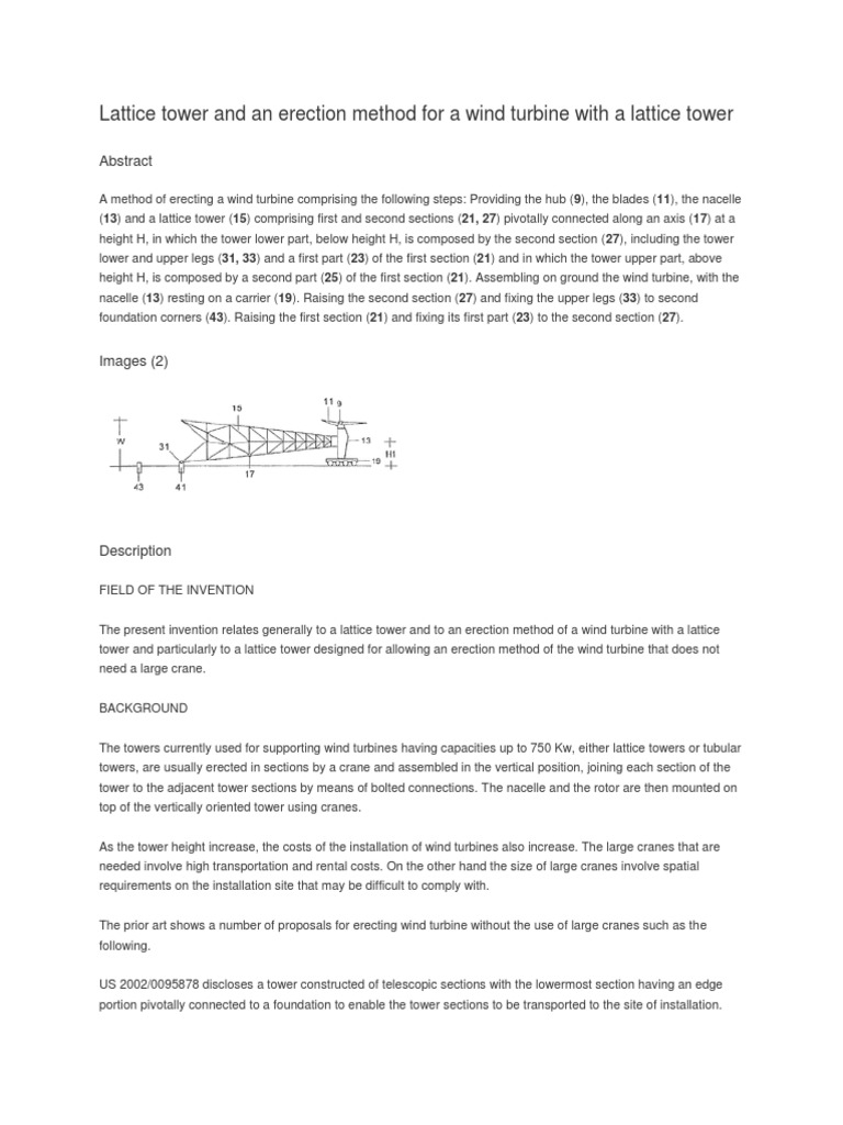 Lattice Tower and An Erection Method For A Wind Turbine With A Lattice Tower PDF | Download Free ...