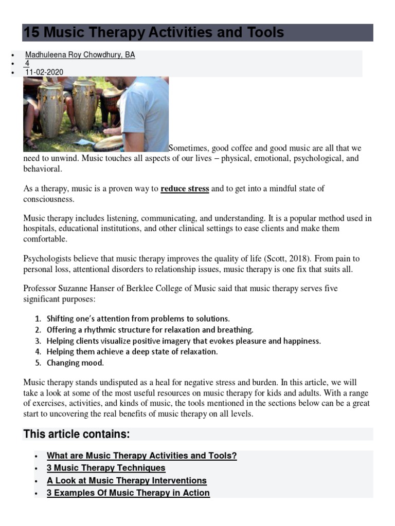 15 Music Therapy Activities and Tools | PDF | Relaxation (Psychology ...