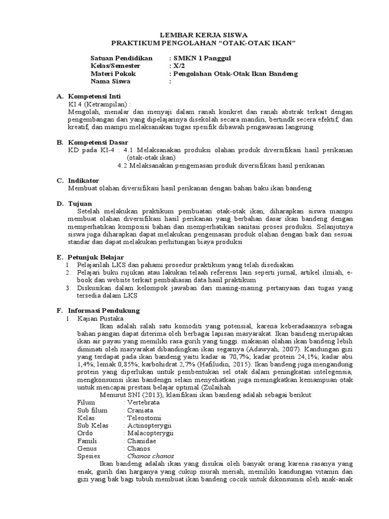 LKPD Praktek Pembuatan Otak Otak Ikanh | PDF