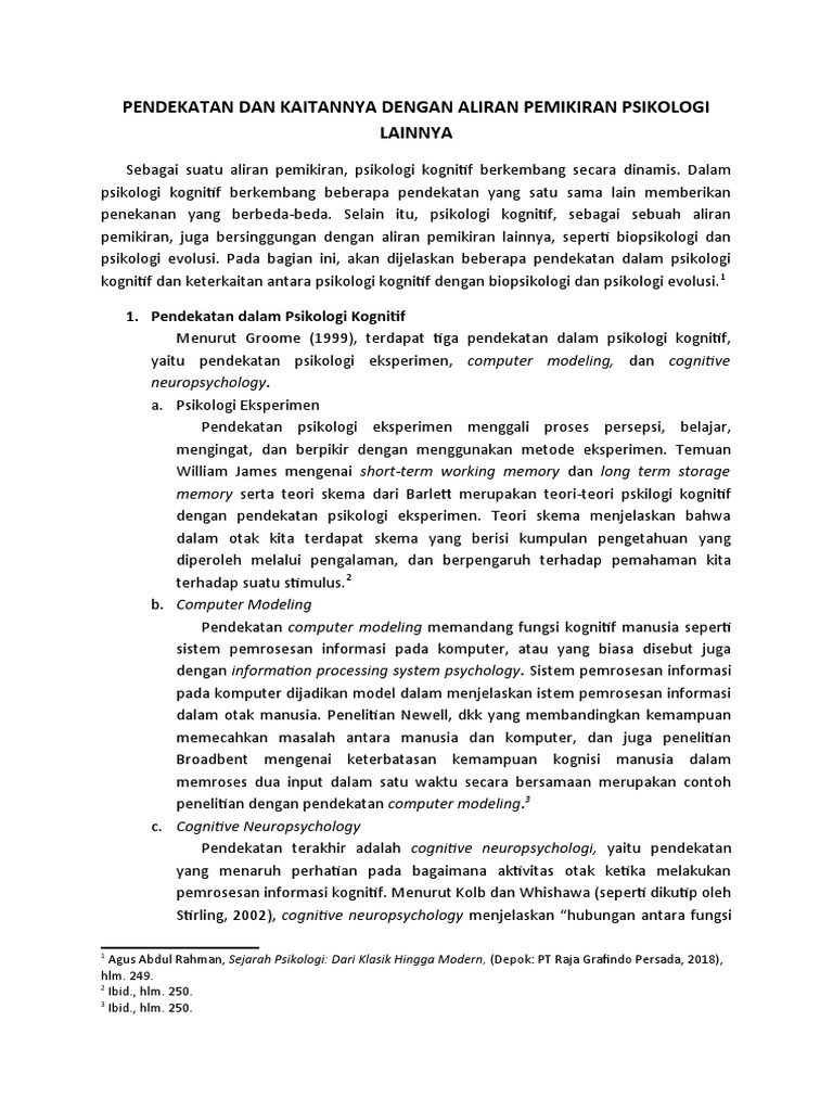 Pendekatan Dan Kaitannya Dengan Aliran Pemikiran Psikologi Lainnya | PDF