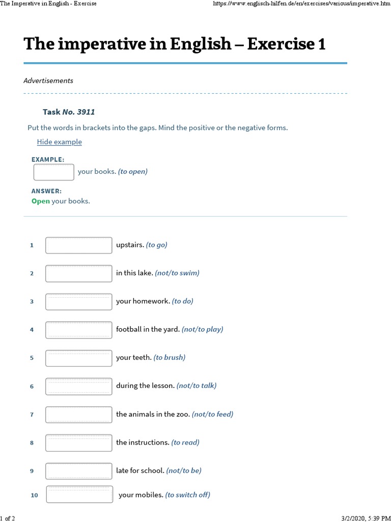 The Imperative in English - Exercise | PDF