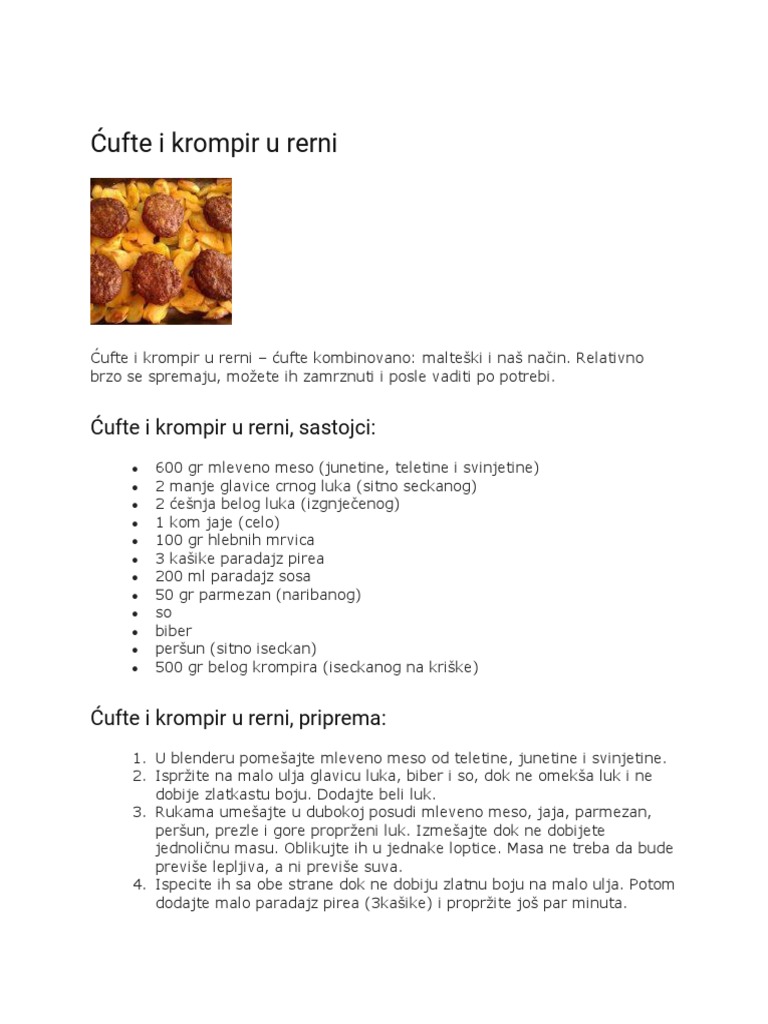 Ćufte I Krompir U Rerni | PDF