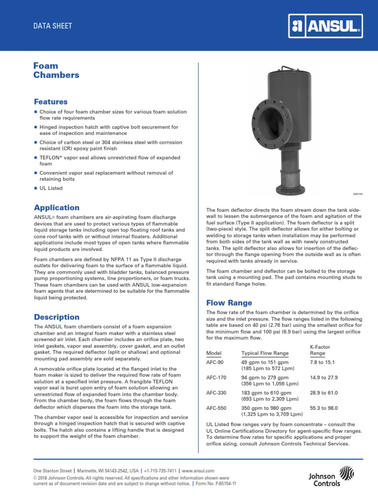 Camara de Espuma ANSUL AFC 170 PDF | PDF | Flow Measurement | Foam