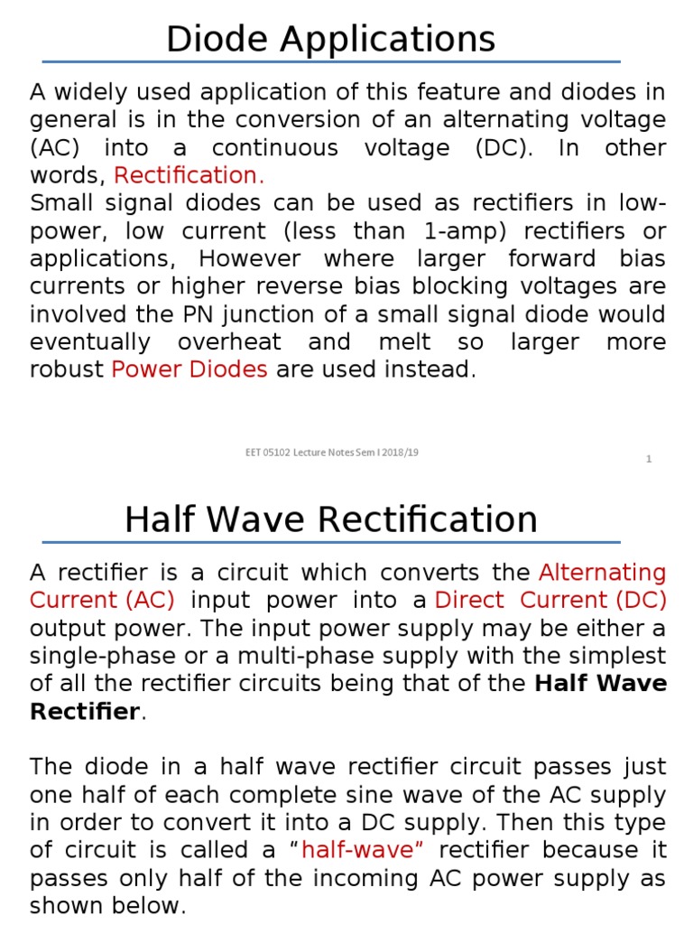 Lecture 03 - Diode Applications (Rectification) | Download Free PDF | Rectifier | Diode
