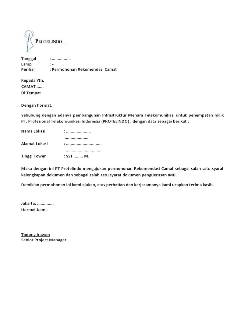 Surat Permohonan Recom Camat | PDF