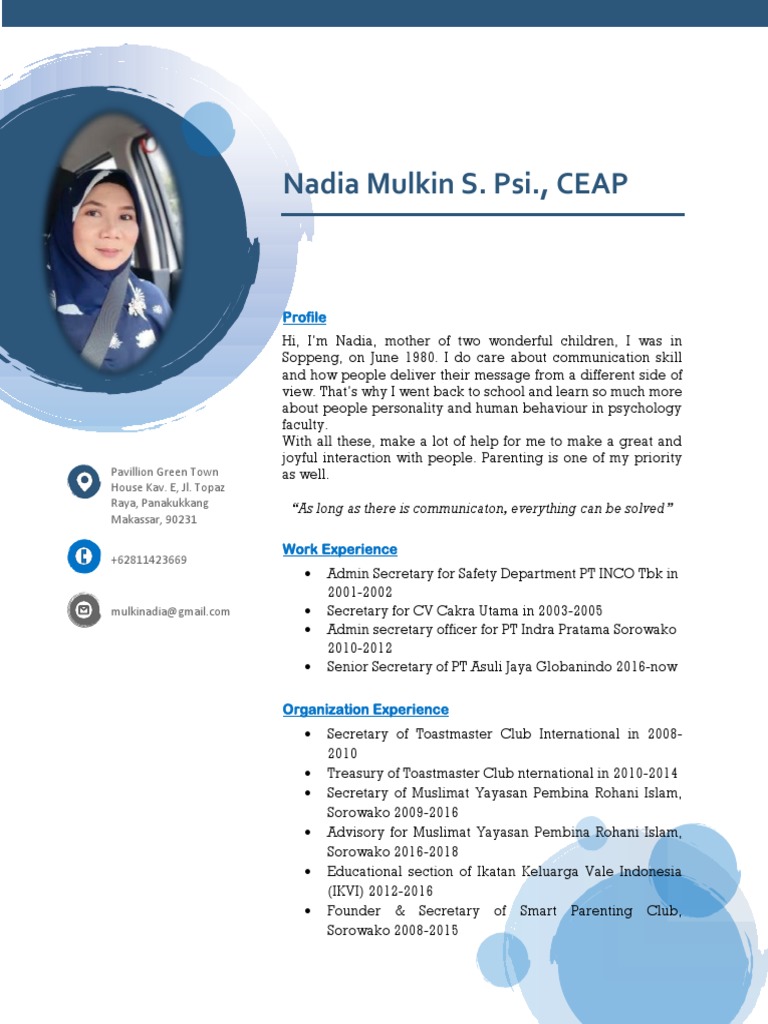 CV Nadia UPDATE Maret 2020 PDF | PDF | Psychology | Psychological Concepts