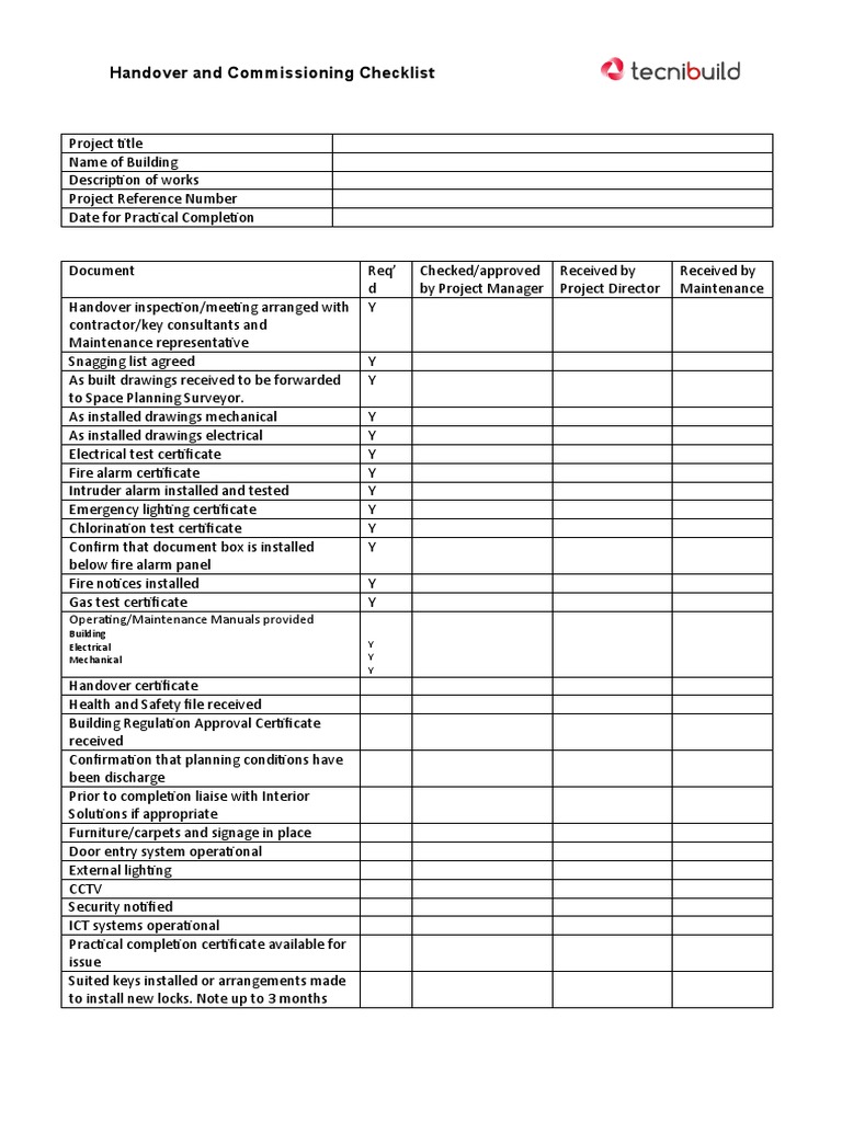 Handover Checklist