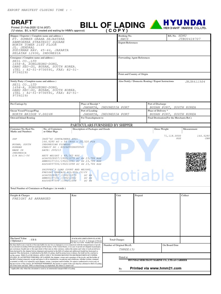 Jtbu0428707 20200221121407 2449 PDF | PDF | Cargo | Bill Of Lading