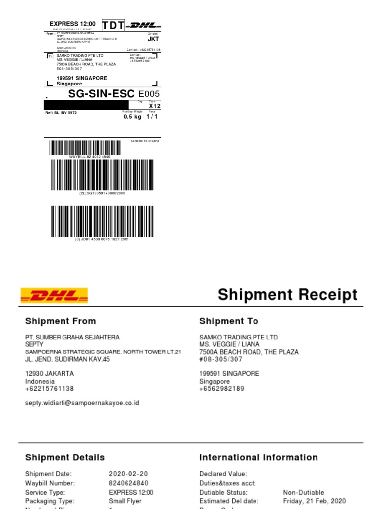 Awb DHL Samko 200220 PDF | PDF | Business Documents | Trade