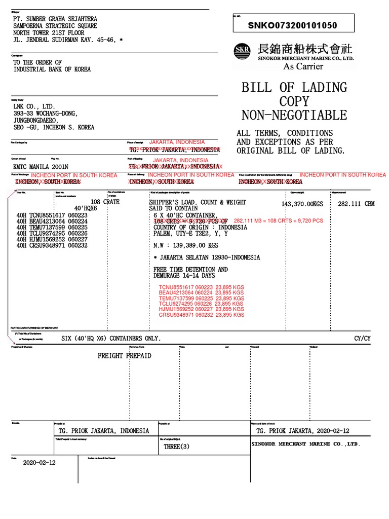 Snko073200101050 (Rev) PDF | PDF | Cargo | Bill Of Lading