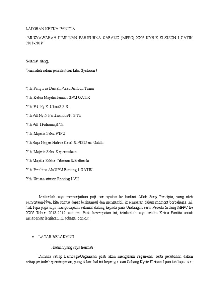 Laporan Ketua Panitia MPPC XXV | PDF