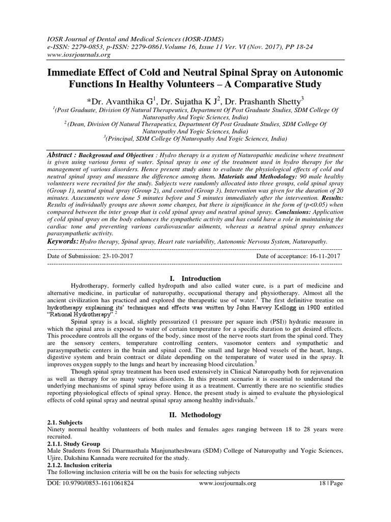 Effects of Cold vs Neutral Spinal Spray | PDF | Autonomic Nervous ...