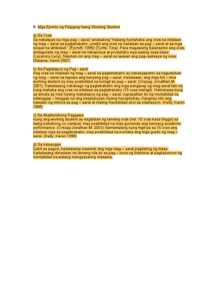 Mga Epekto NG Pagiging Isang Working Student | PDF
