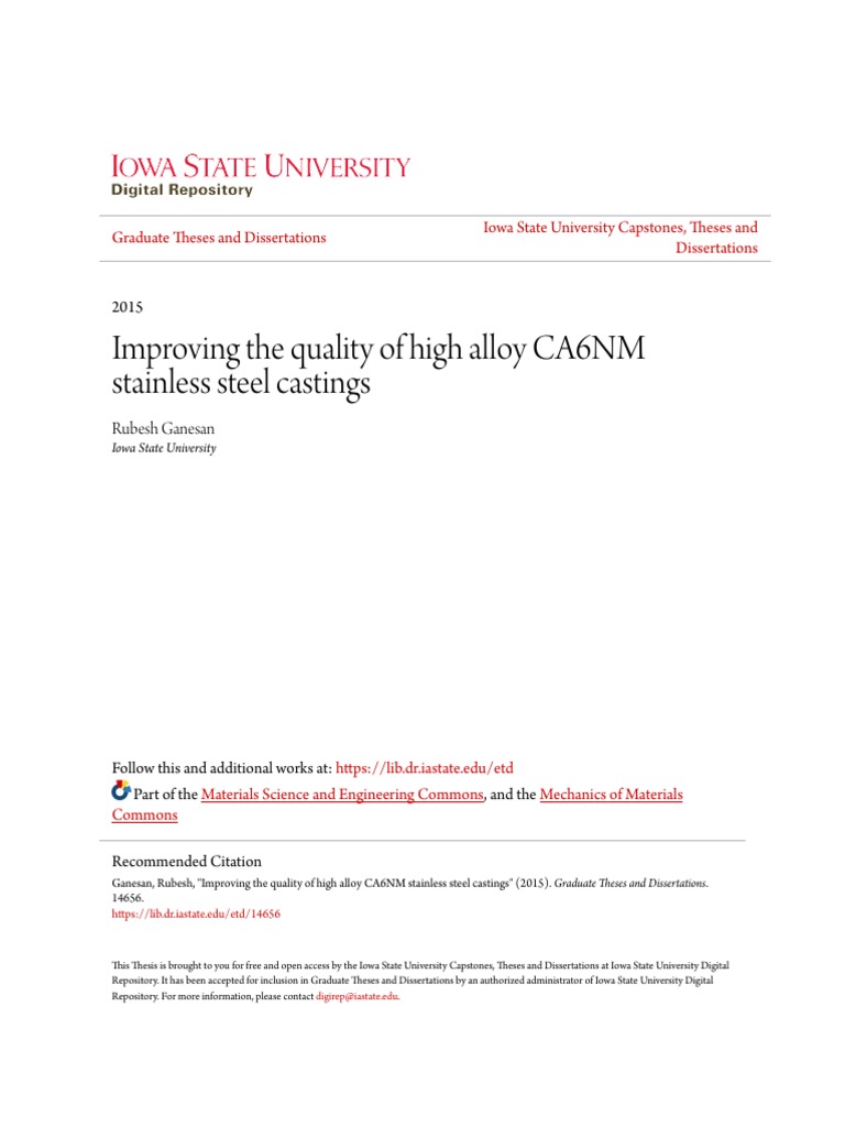 Improving The Quality of High Alloy CA6NM Stainless Steel Casting | PDF ...