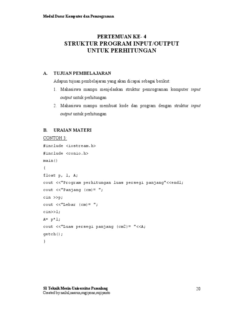 Pertemuan Ke-04 - Input Output Perhitungan PDF | PDF