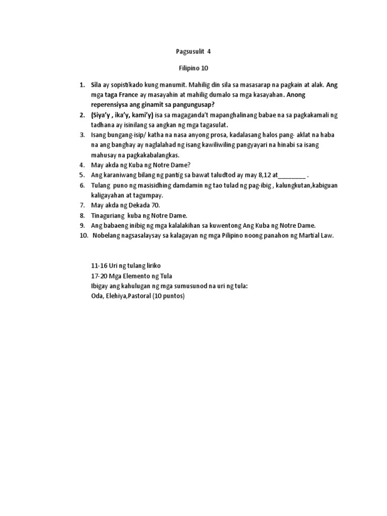 Pang-Lima Na Pagsusulit Sa Filipino | PDF