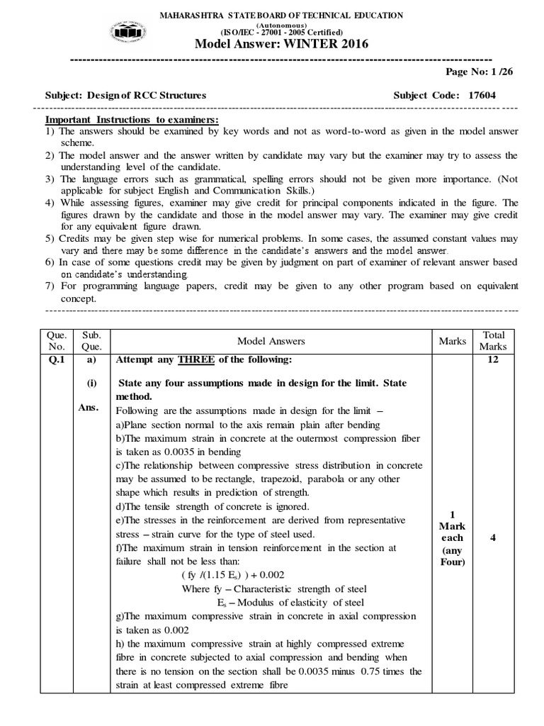Model Answer Winter 2016 | PDF | Bending | Strength Of Materials