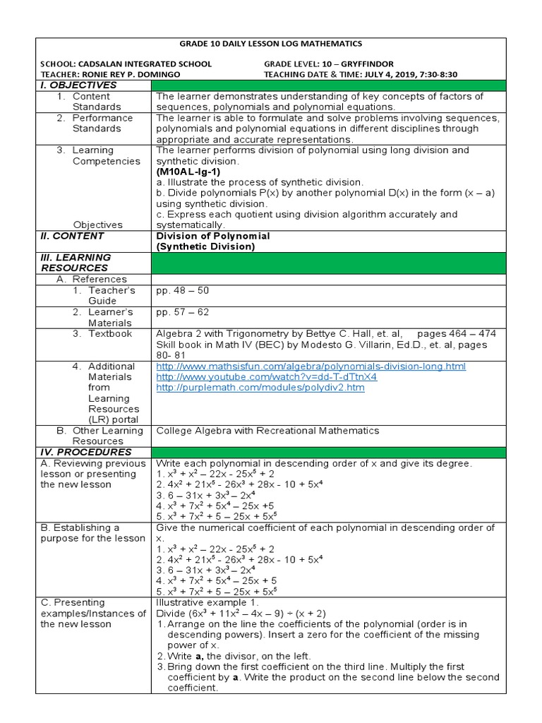 DLL Grade 10 Classroom Observation 1 | PDF | Theoretical Computer ...