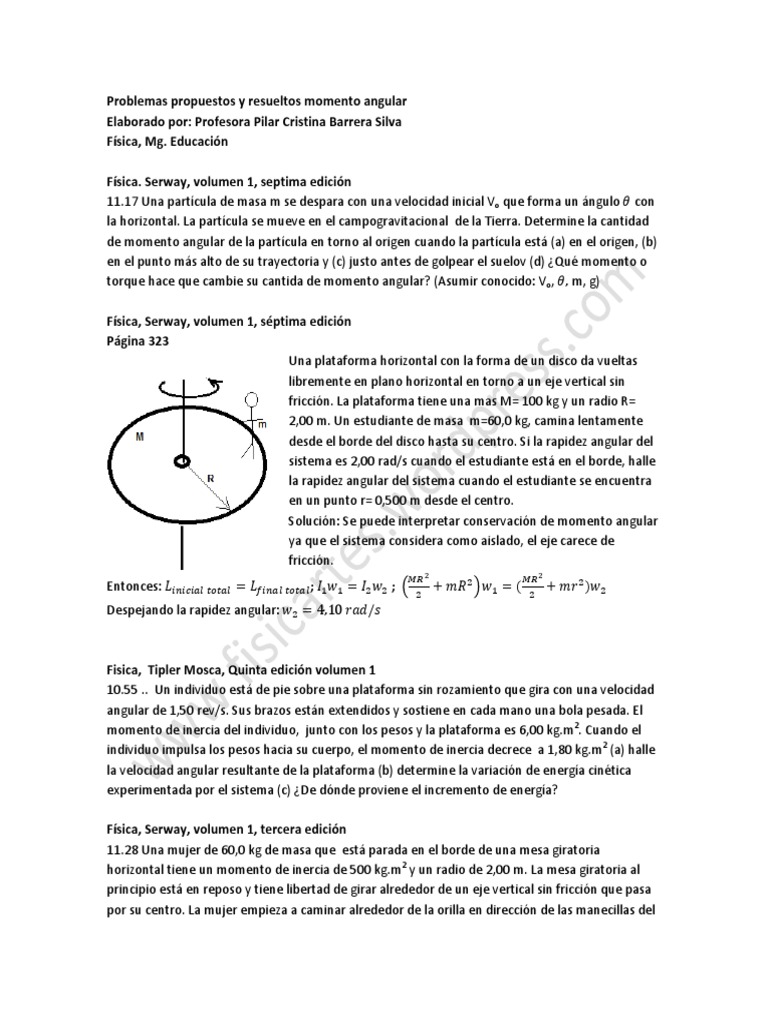 Problemas Propuestos y Resueltos Momento Angular | PDF | Momento angular | Masa