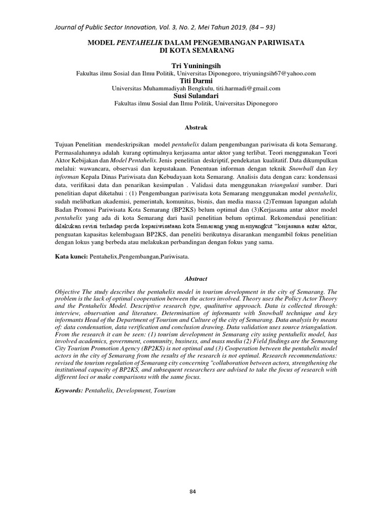 Model Pentahelix Dalam Pegembangan Pariwisata Semarang | PDF
