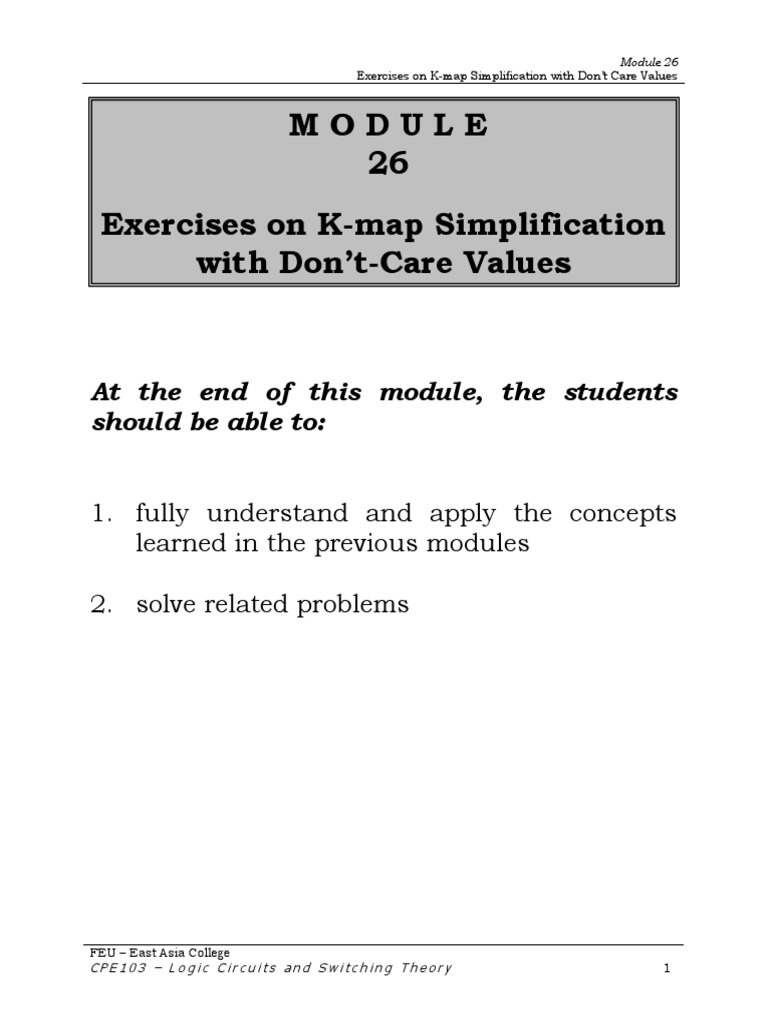 Module 26 Exercises On K Map Simplification With Don T Care Values Pdf Theory Of