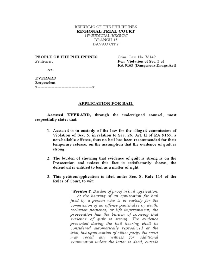 Application For Bail | PDF | Bail | Burden Of Proof (Law)