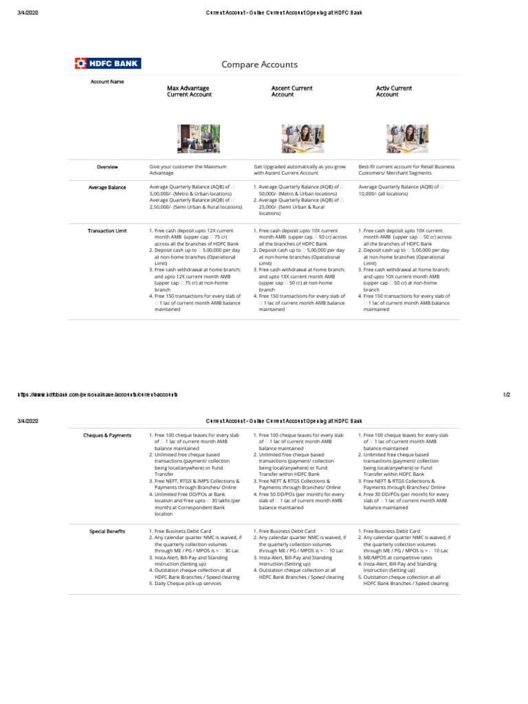 Current Account - Online Current Account Opening at HDFC Bank PDF | PDF ...