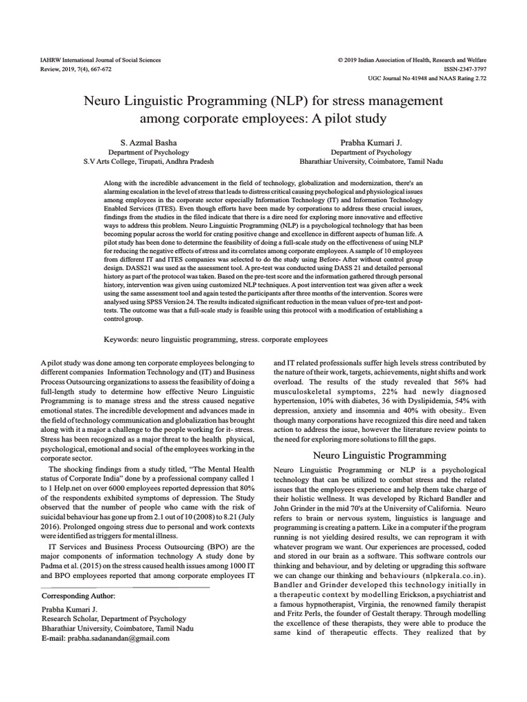 Neuro Linguistic Programming (NLP) For Stress Management Among ...