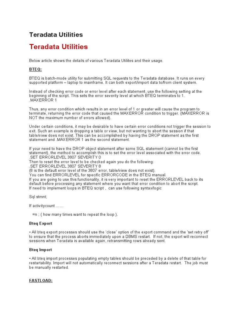 Teradata Utilities Pdf Database Index Databases