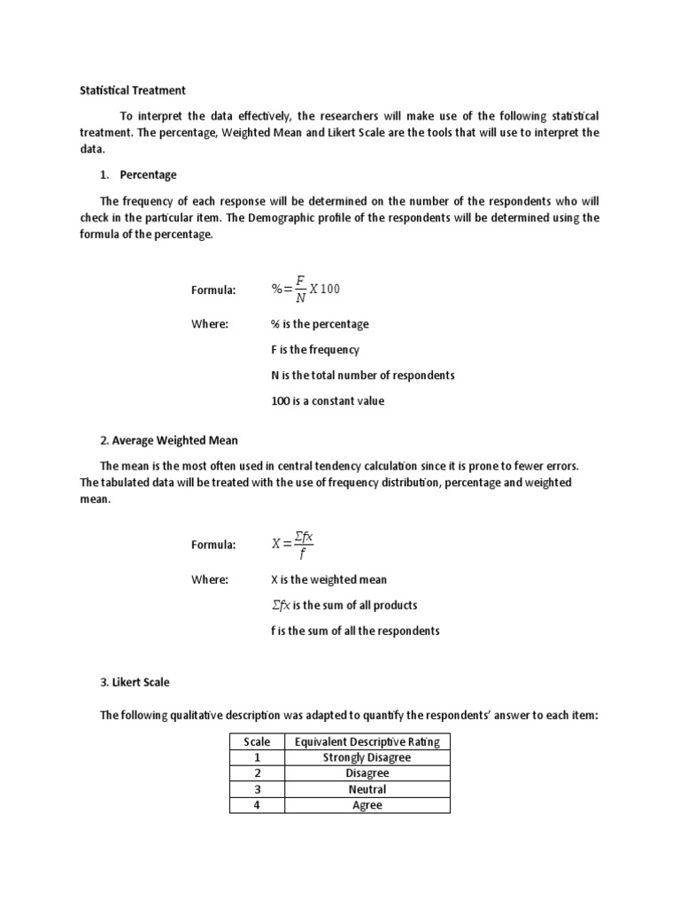 Statistical Treatment | PDF | Likert Scale | Mean