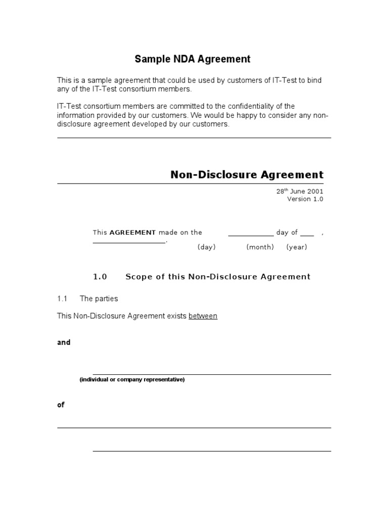 Sample Nda Agreement | Non Disclosure Agreement | Information Science ...