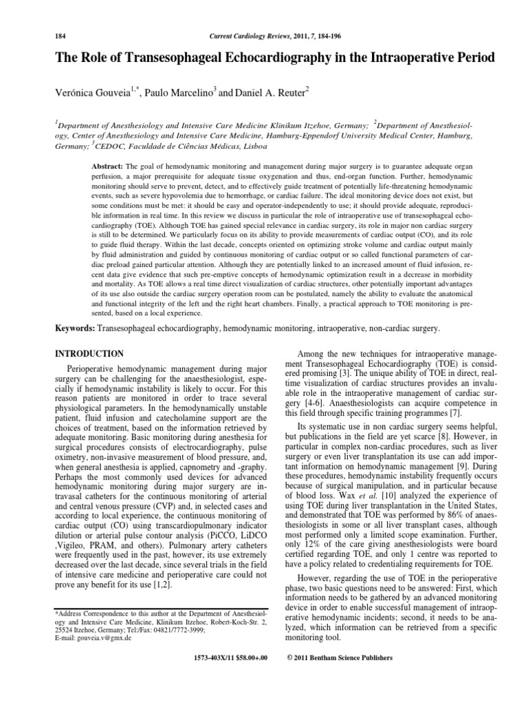 Rol of TEE The Role of TEE in The Intraoperative Period | PDF ...