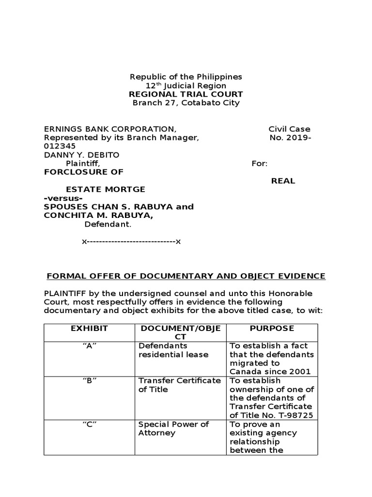 Formal Offer of Evidence | PDF | Government Information | Common Law
