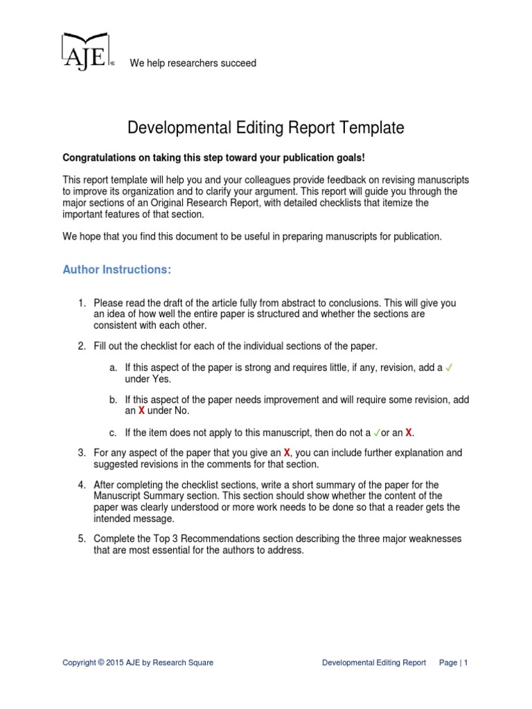 Checklist For Critically Reviewing The Paper (Developmental Editing ...