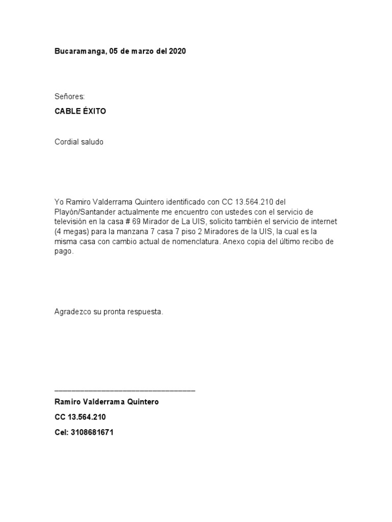 Carta Cable Exito | PDF