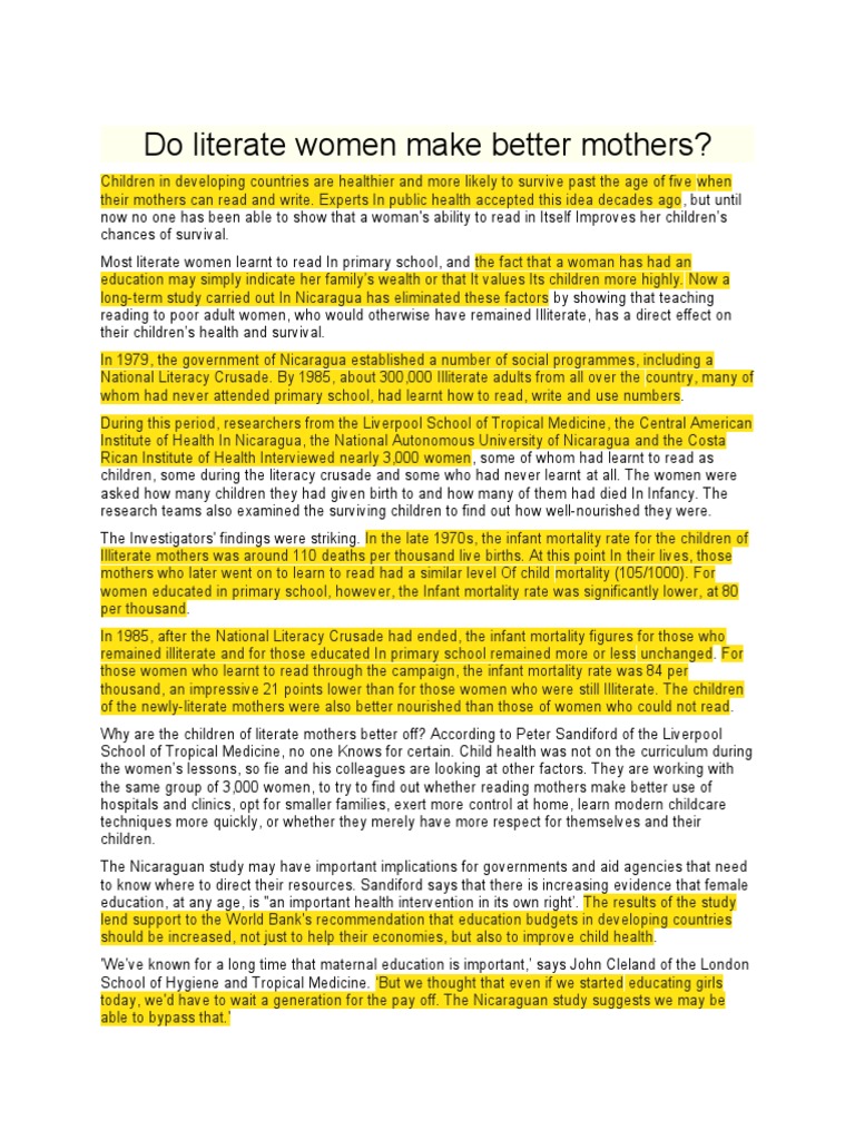 Do Literate Women Make Better | PDF | Nature